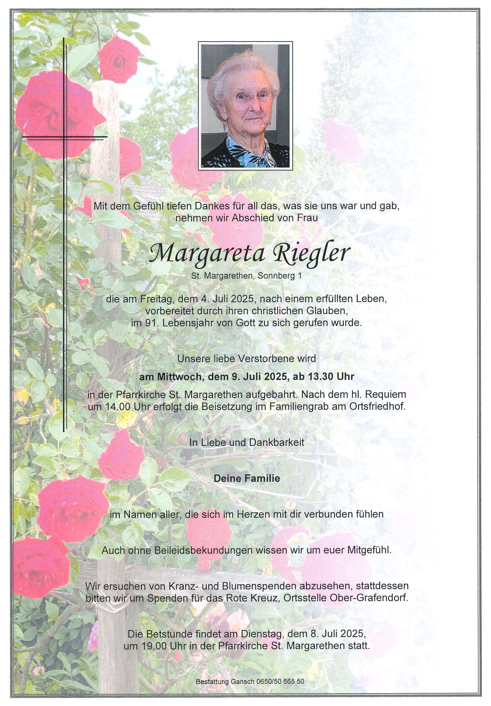 Parte Margareta Riegler (4.7.2025) – Bestattung Tamara Gansch