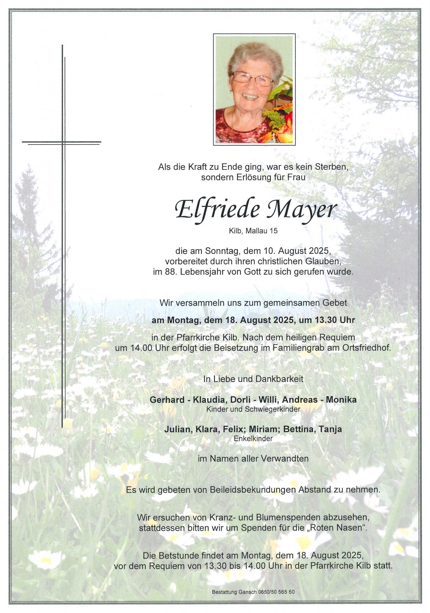 Parte Elfriede Mayer (10.8.2025) – Bestattung Tamara Gansch