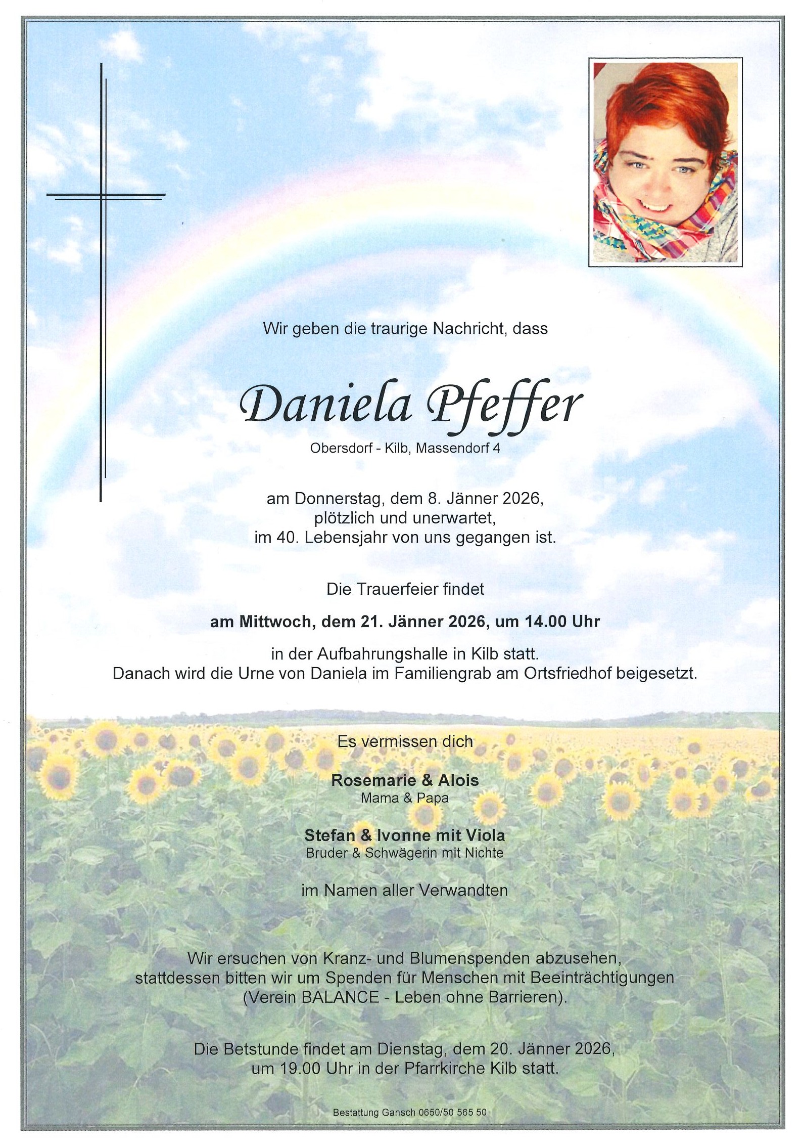 Parte Daniela Pfeffer (8.1.2026) – Bestattung Tamara Gansch